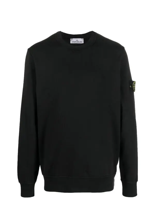 Stone Island Logo Patch Crewneck Sweatshirt - Black