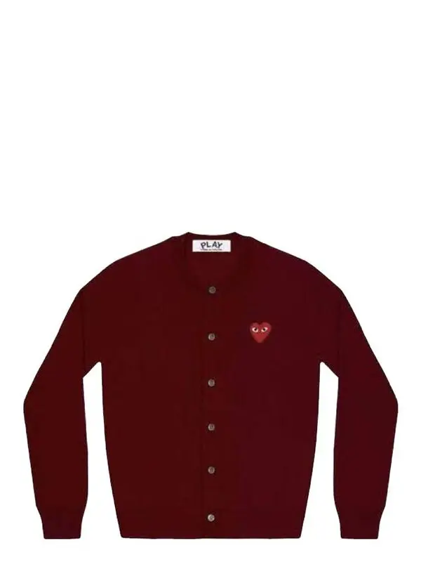 Play Comme Des Garcon Knit Cardigan With Emblem - Burgundy