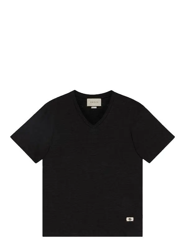 Gucci Ss21 Linen V-neck Tee - Black