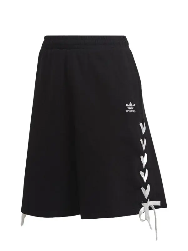 Adidas Trefoil Side Striped Elastic Waist Loose Shorts - Black/white