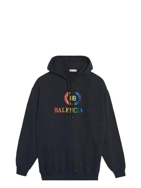Balenciaga Embroidered Logo Hoodie - Black