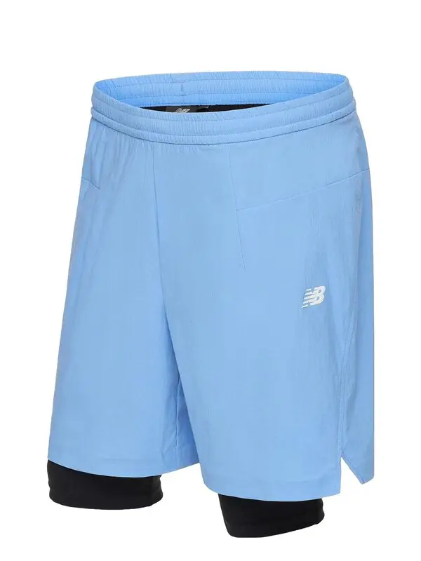 NEW BALANCE Sport Shorts With Built-in Leggings - Light Blue/white