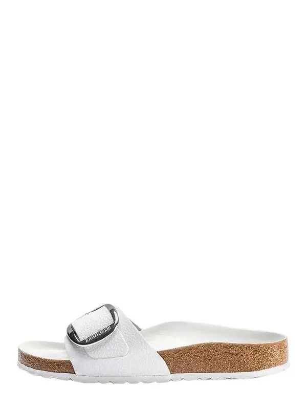 BIRKENSTOCK Madrid Big Buckle Leather Slide Sandals - White/silver