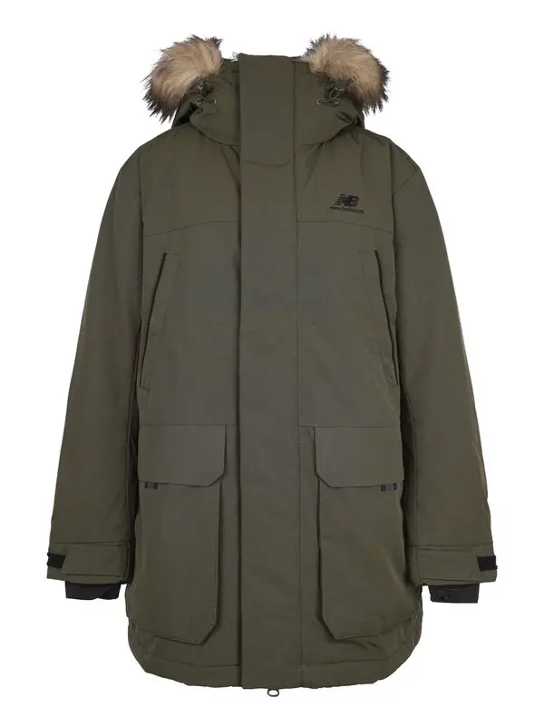 NEW BALANCE Down Parka With Fur Trimmed Hood - Olive Green
