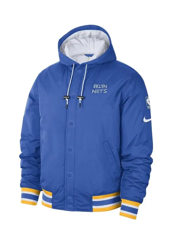 Nike Brooklyn Nets Courtside Bomber Hoodie Jacket - Blue