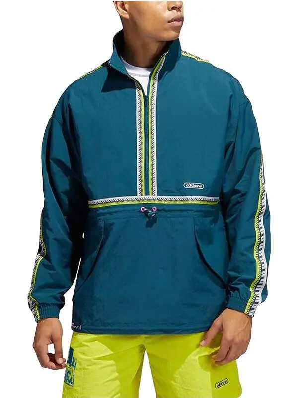 Adidas Originals Taped Anorak Zipper Cardigan Pullover Sports Jacket - Green