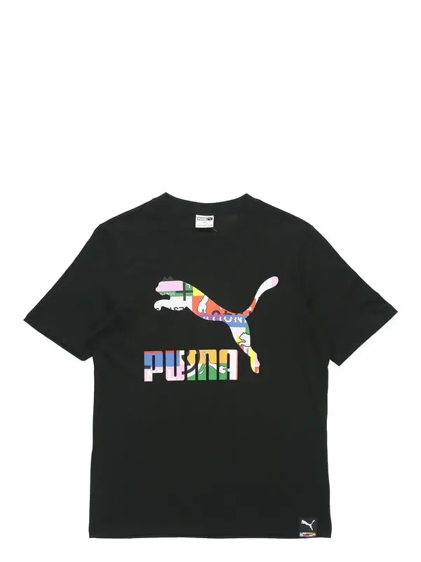 PUMA Intl Tee Multi-color Logo Printing Sports Round Neck Short Sleeve - Black