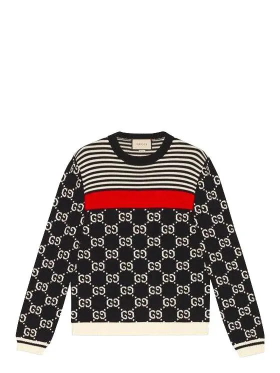 Gucci Gg Logo Striped Knit Sweater - Dark Blue