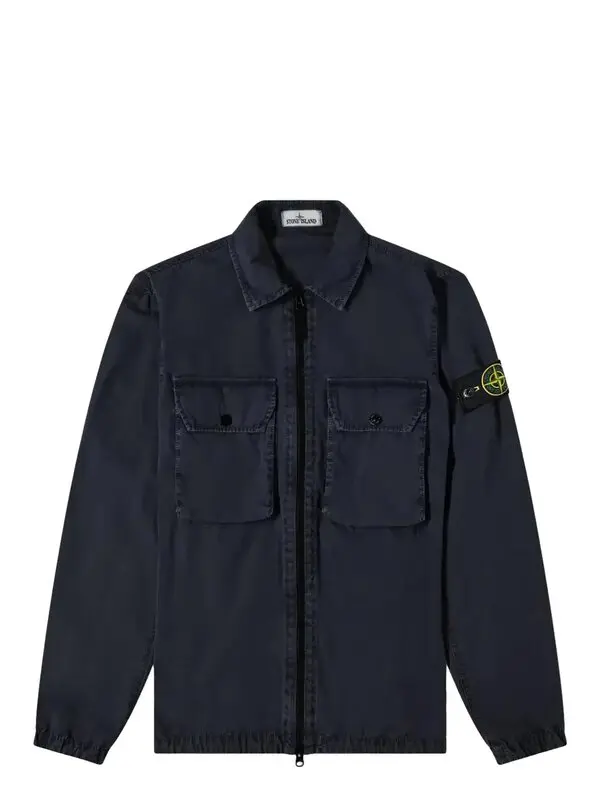 Stone Island 2 Pocket Brushed Cotton Shirt Jacket - Navy
