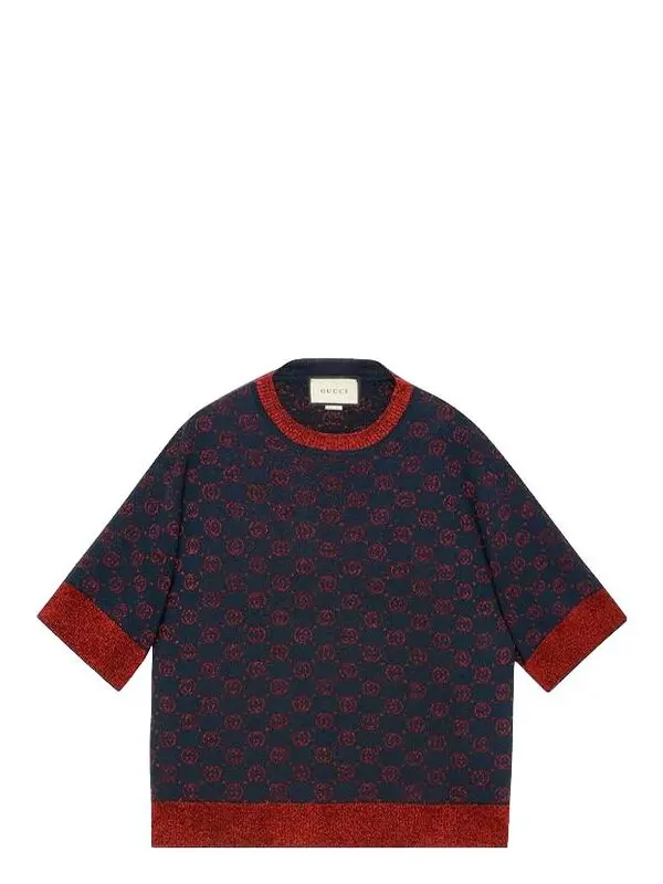Gucci Interlocking Crewneck Casual Half Sleeve Sweater Blue - Navy