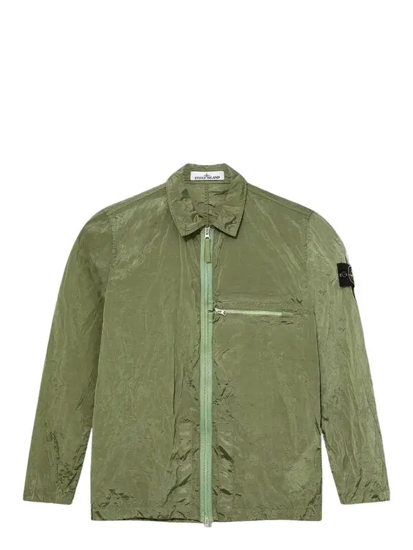 Stone Island Zip Up Jacket With Compass Patch - Sage
