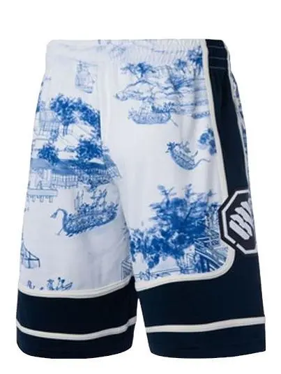 LI-NING Badfive Graphic Loose Fit Basketball Shorts - White/blue/black