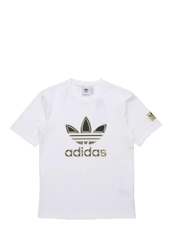Adidas Originals Logo Printing Sports Short Sleeve Tee Gold Black - White