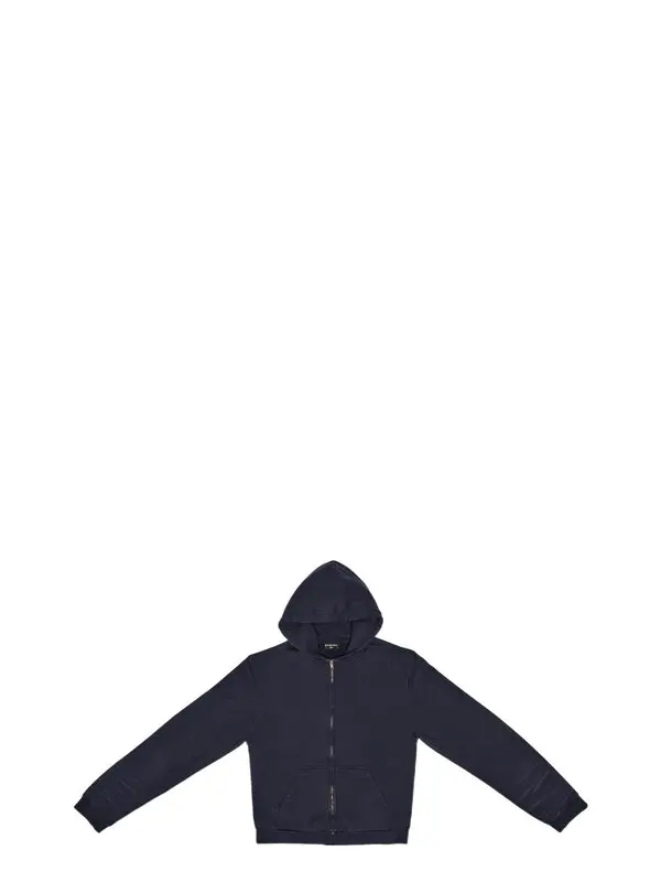 Balenciaga Tab Worn-out Zip-up Hoodie - Black