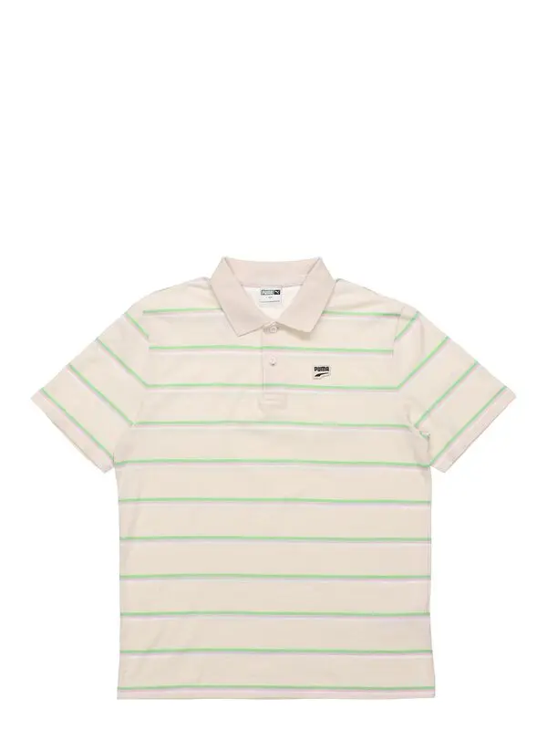PUMA Downtown Stripe Polo Tee Shirt 'beige - Beige/green