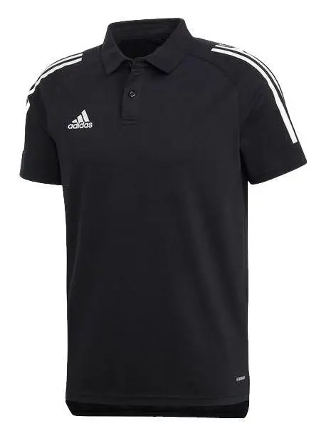 Adidas Logo Embroidered Stripe Sports Short Sleeve Black Polo Shirt - Default Color