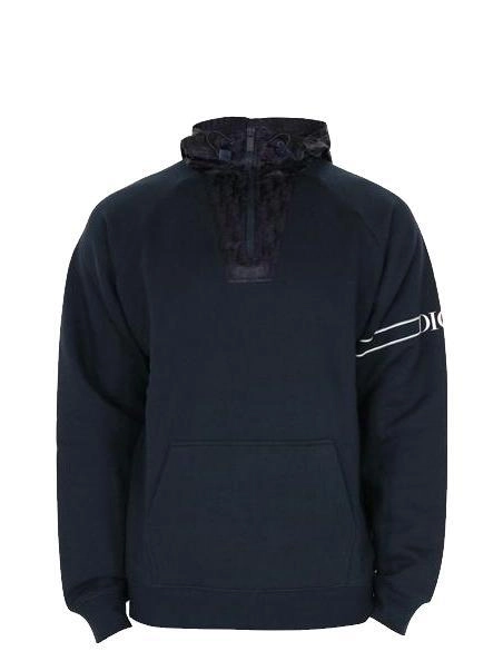Dior Logo Detailed Zip-up Hoodie - Blue