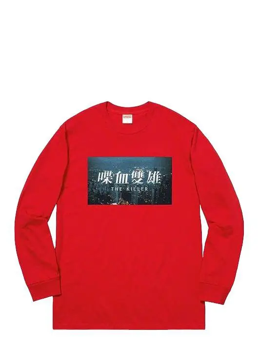 Supreme Fw18 The Killer L/s Tee Bloody Twins Chow Yun Fat Printing Long Sleeves - Red