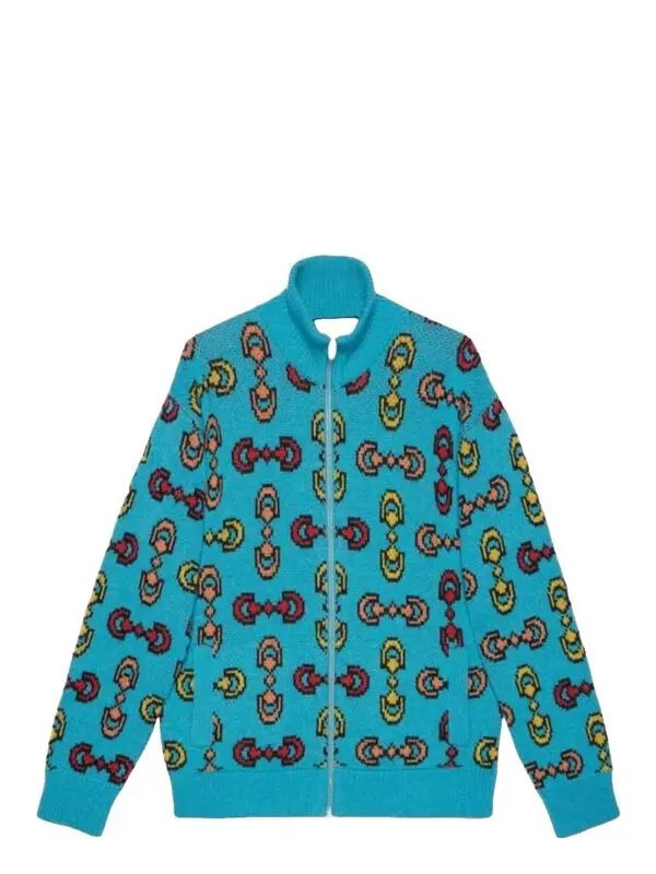 Gucci Horsebit Jacquard Wool Bomber Jacket - Blue