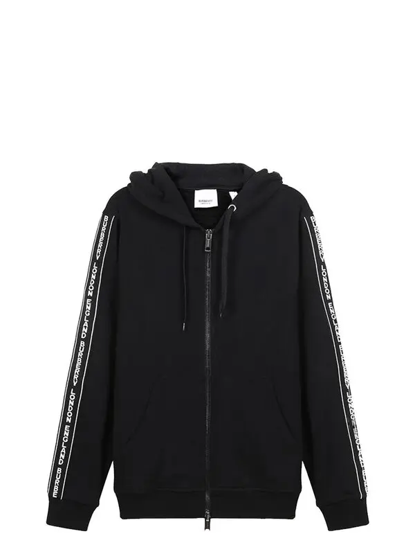 Burberry Logo Cotton Zip-up Hooded Top - Black