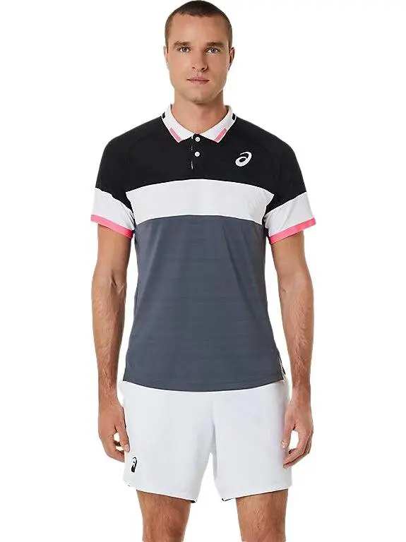 Asics Match Polo Shirt 'performance Black Carrier Grey - Black/white/grey