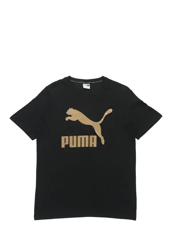 PUMA Athleisure Casual Sports Bronzing Logo Printing Short Sleeve - Black