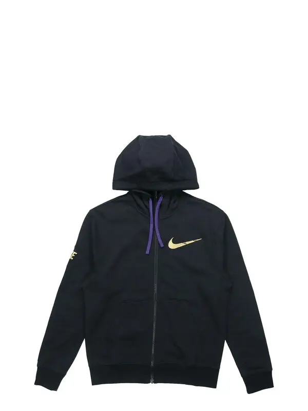 Nike Fleece Lined Hooded Jacket With Zipper Closure - Black
