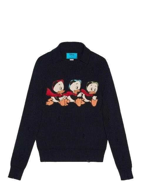 Gucci X Disney "three Little Pigs" Ribbed Turtleneck Sweater - Dark Blue