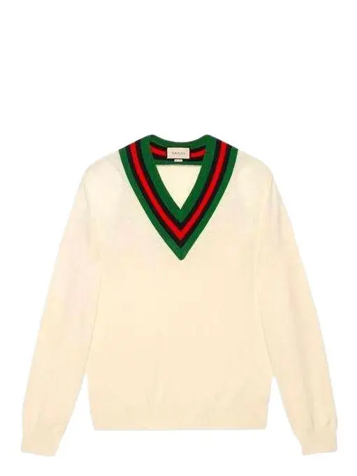 Gucci V-neck Wool Knit Jumper - White