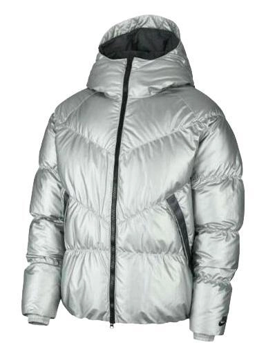 Nike Metallic Hooded Down Feather Jacket - Silver