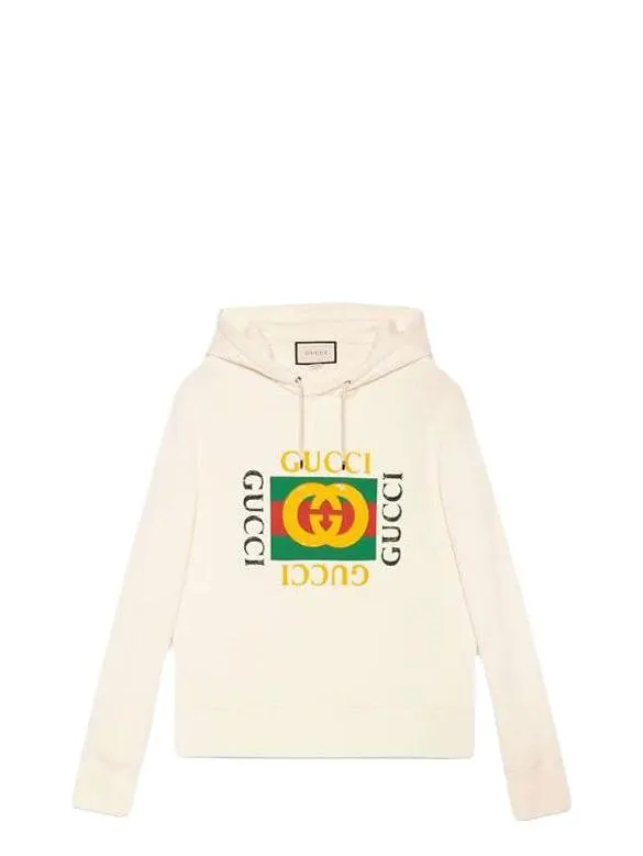 Gucci Vintage Double Ring Logo Printed Hooded Drawstring Sweatshirt - White