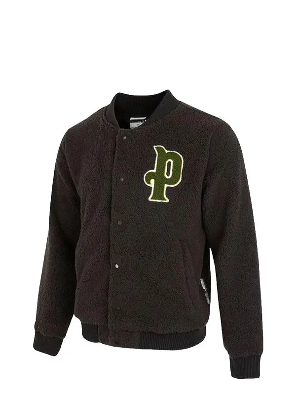 PUMA Logo Sherpa Baseball Jacket - Black