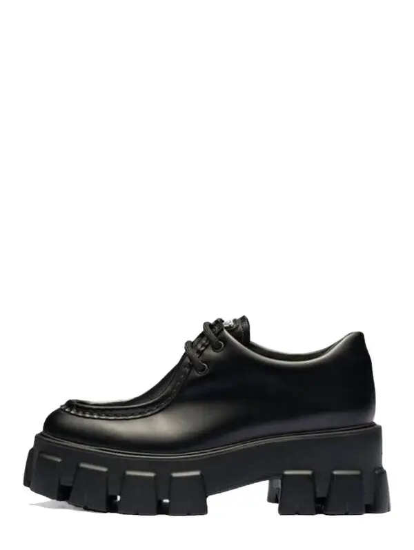 Prada Monolith Brushed Leather Lace-up Shoes - Black