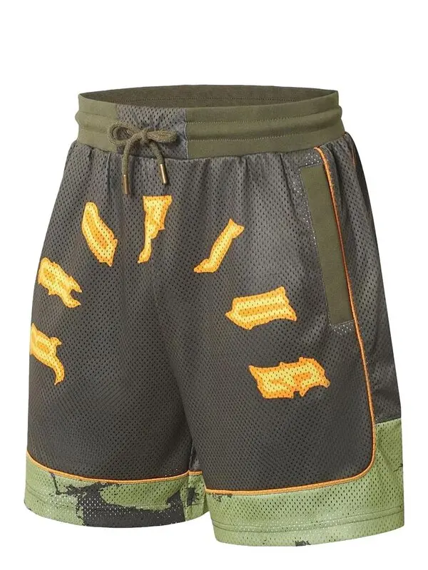 LI-NING Badfive Basketball Competition Shorts - Olive Green/yellow