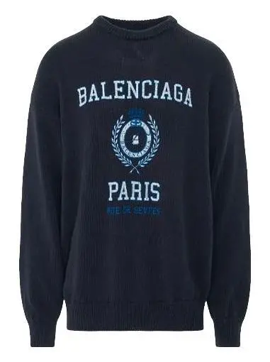 Balenciaga College Crest Crewneck Sweatshirt - Navy