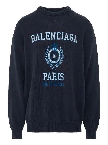 Balenciaga College Crest Crewneck Sweatshirt - Navy