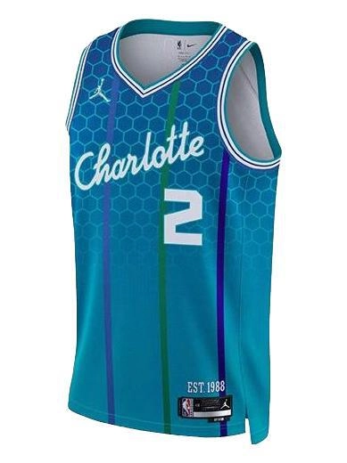 JORDAN Retro Basketball Jersey Sw Fan Edition 21-22 Season Charlotte Hornets Lonzo Ball No. 2 - Blue