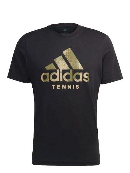 Adidas Camouflage Logo Printing Tennis Sports Round Neck Short Sleeve Black T-shirt - Multi-color