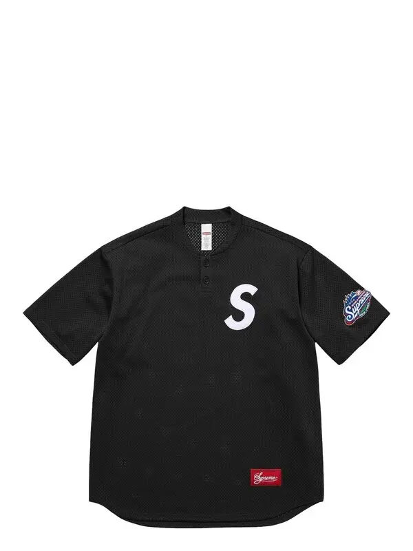 Supreme Logo Baseball Henley - Black