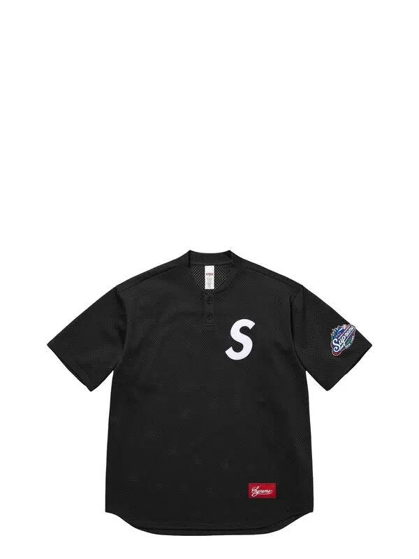 Supreme Logo Baseball Henley - Black