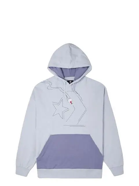 CONVERSE Loose Colorblock Fleece Lined Hoodie - Light Blue