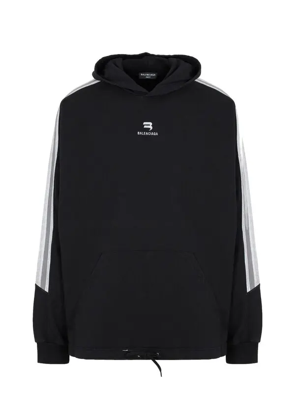Balenciaga Sporty B Striped Sleeve Hoodie - Black/white