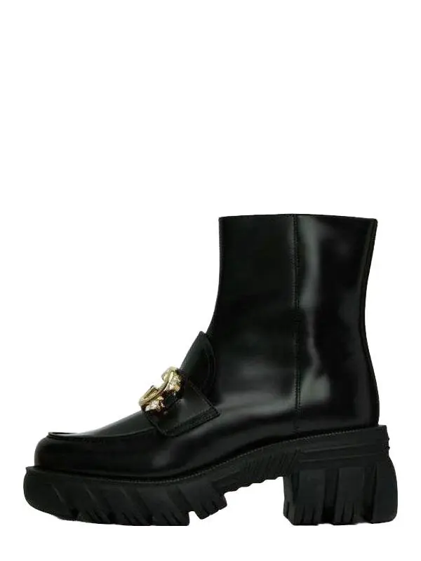 Gucci Mid Heel Ankle Boot With Belt In Leather - Black