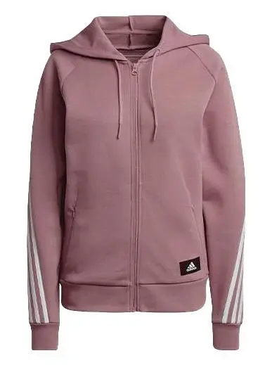Adidas Sporty Zip-up Hooded Jacket With Striped Sleeves - Purple