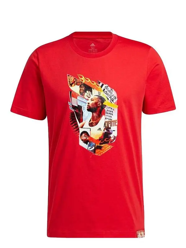 Adidas Dame Abstract T Lillard Basketball Sports Cartoon Short Sleeve - Red