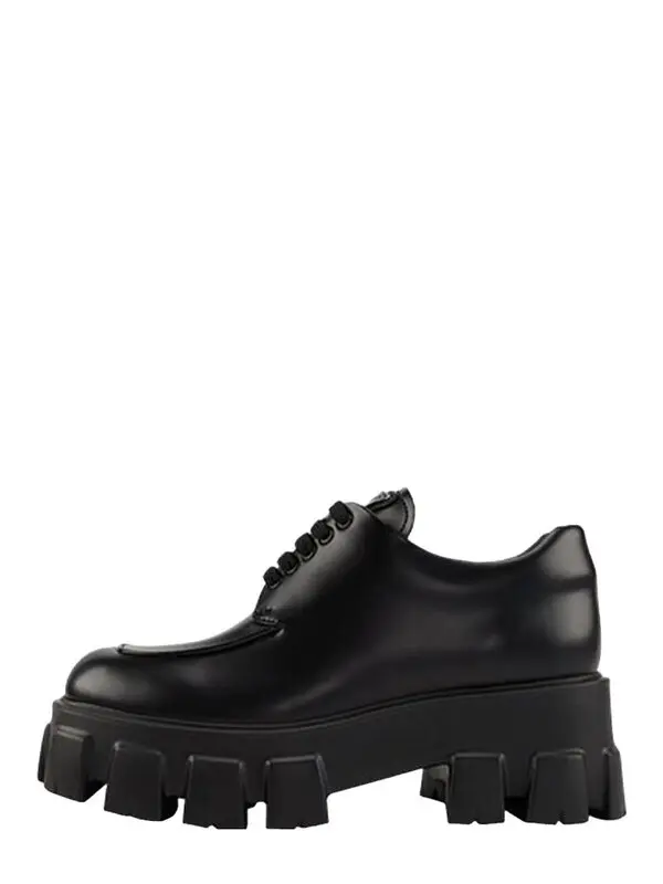 Prada Monolith Brushed Leather Lace-up Shoes - Black
