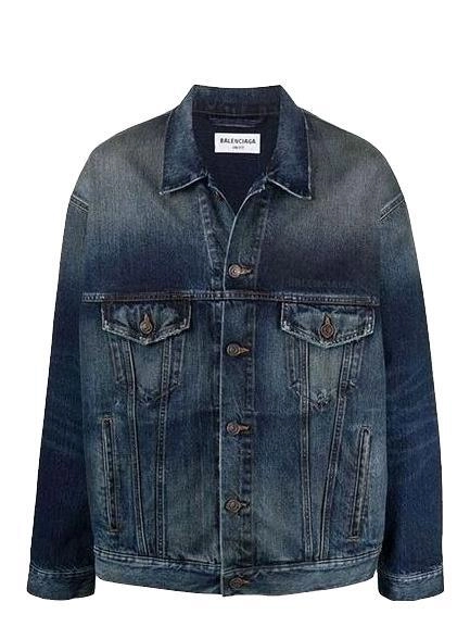 Balenciaga Embroidered Logo Denim Jacket - Blue