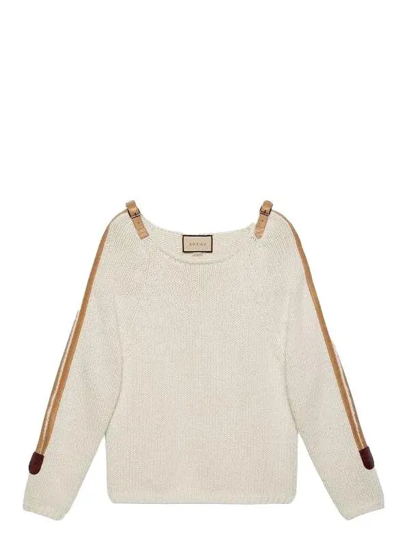 Gucci Wool Knit Jumper With Leather Detail - Beige