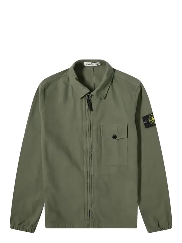 Stone Island Garment Dyed Zip Shirt Overshirt - Green