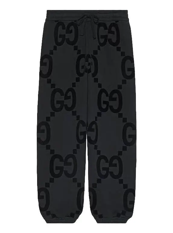Gucci Gg Flocked Print Cotton Fleece Sweattrouser - Black